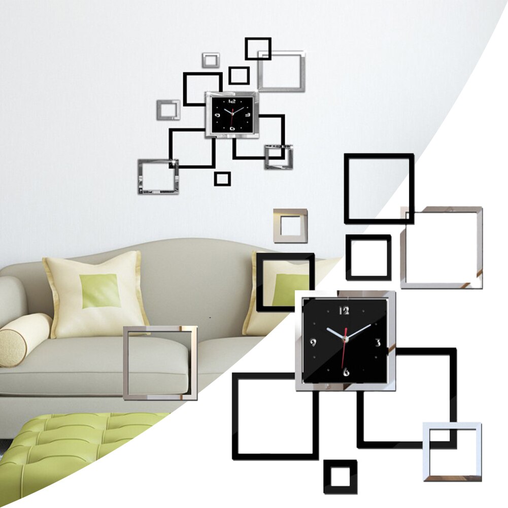 DIY Wall Clock Acrylic Mirror Sticker 3D Square Cl... – Grandado