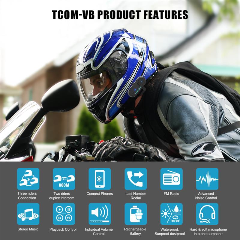 Motorrad Helm Headset TCOM-VB FM Bluetooth Moto He... – Grandado