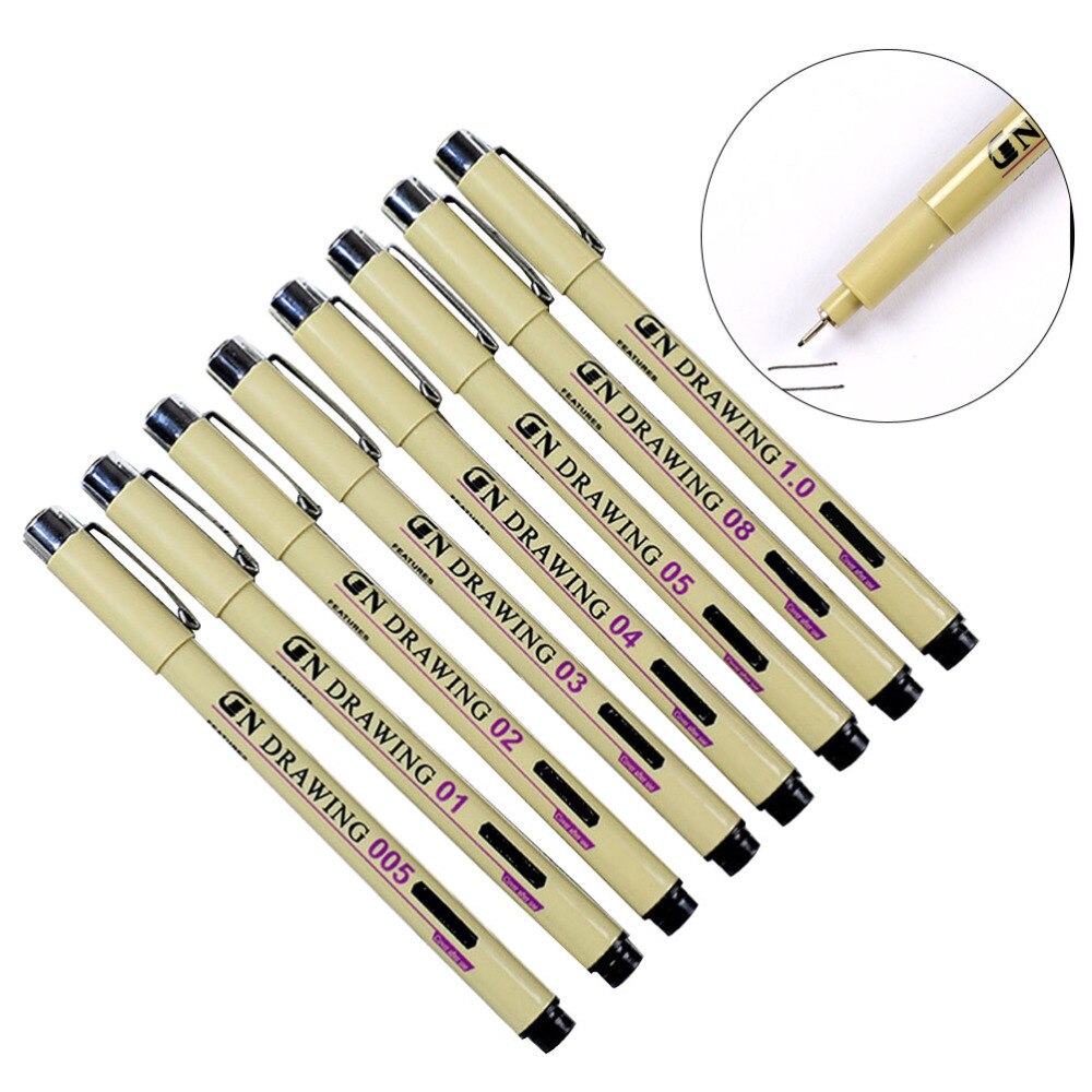 8 Stuks Zwarte Fijne Liner Tekening Inkt Pennen Br... – Grandado