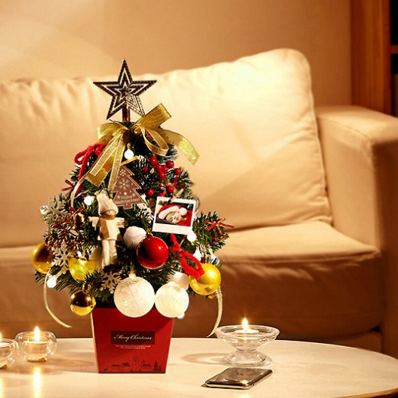 Mini Christmas Tree Desktop With Lights 50Cm Golde... – Grandado