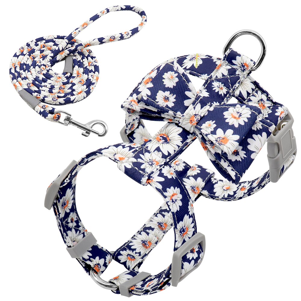 Adjustable Nylon Dog Harness Leash Set Bowknot Flo... – Grandado