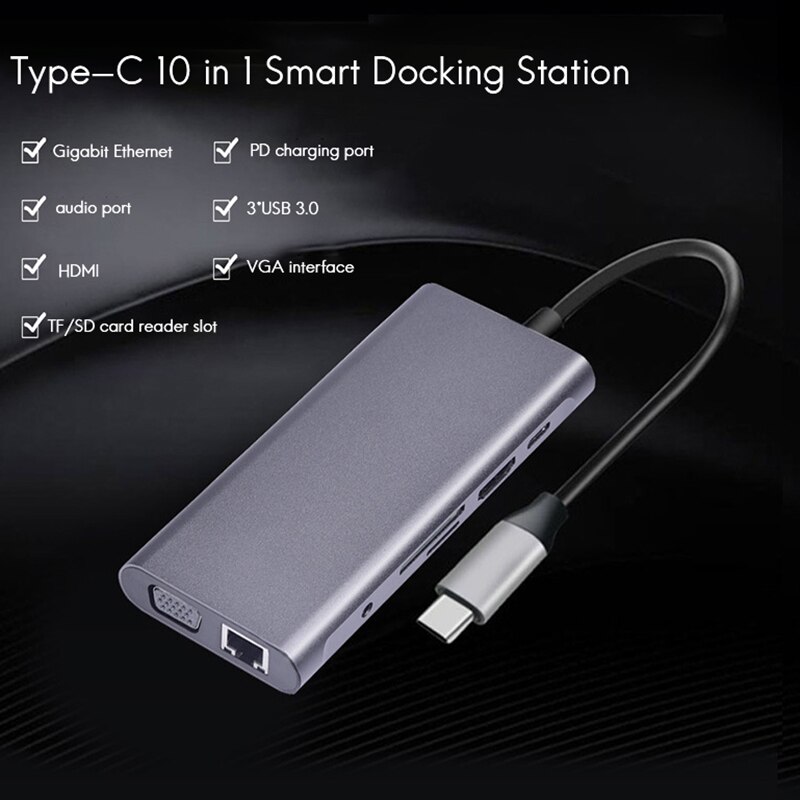 10 In1 Docking Station Type-C to HDMI/VGA/USB 3.0/... – Grandado