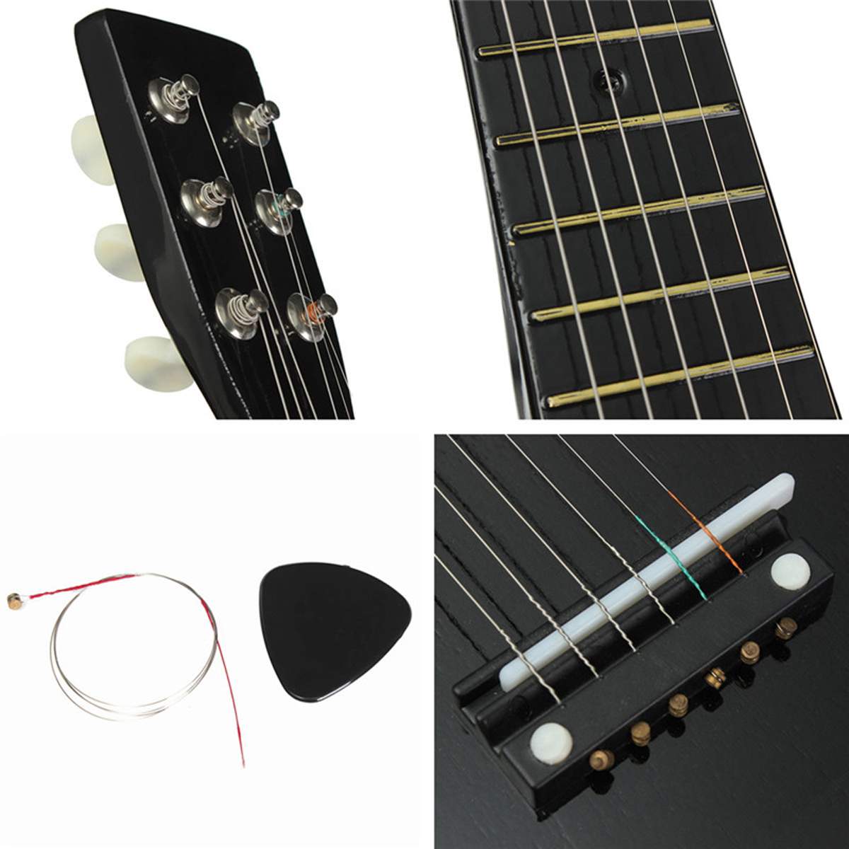 23'' Black 6 String Beginner Wood Acoustic Guitar with Pick + Wire for ...