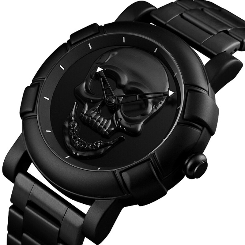 Black Gold Dial Quartz Watch Men 3D Skull Head Pat... – Grandado