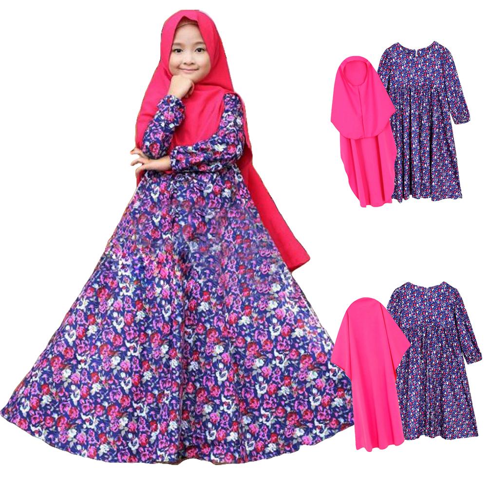Muslim Girls Hijab Dress Abaya Kids Niqab Burqa Fl... – Grandado