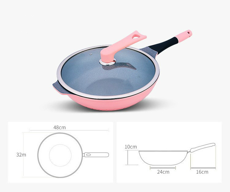Pink Multipurpose large deep pan 32cm Wok Home non... – Grandado