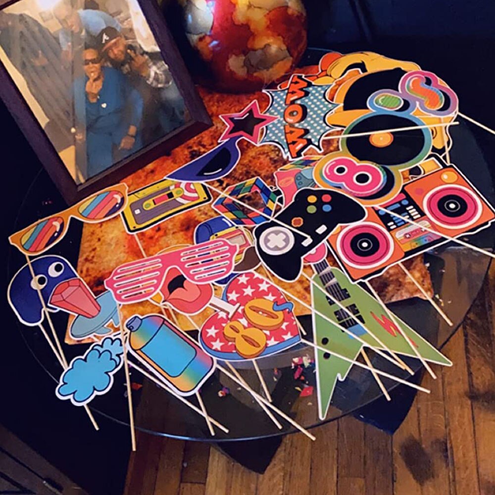21pcs/set 80s Party Photo Booth Props with Wooden ... – Grandado