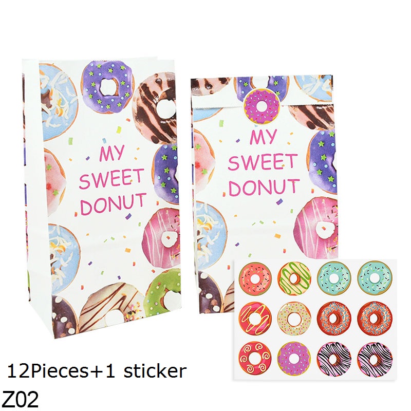 12 PCS Donut Paper Bags Donut Stickers Donut Party... – Vicedeal