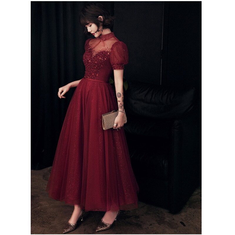 Toast Dress Bride Summer Style Daily Wear Wine Red... – Vicedeal