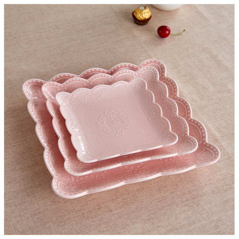 Concise Emboss Porcelain Plates Cake Dishes Dinner... – Vicedeal