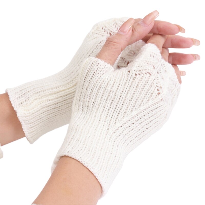 Women Hollow Out Knit Fingerless Gloves Fish Scale... – Vicedeal
