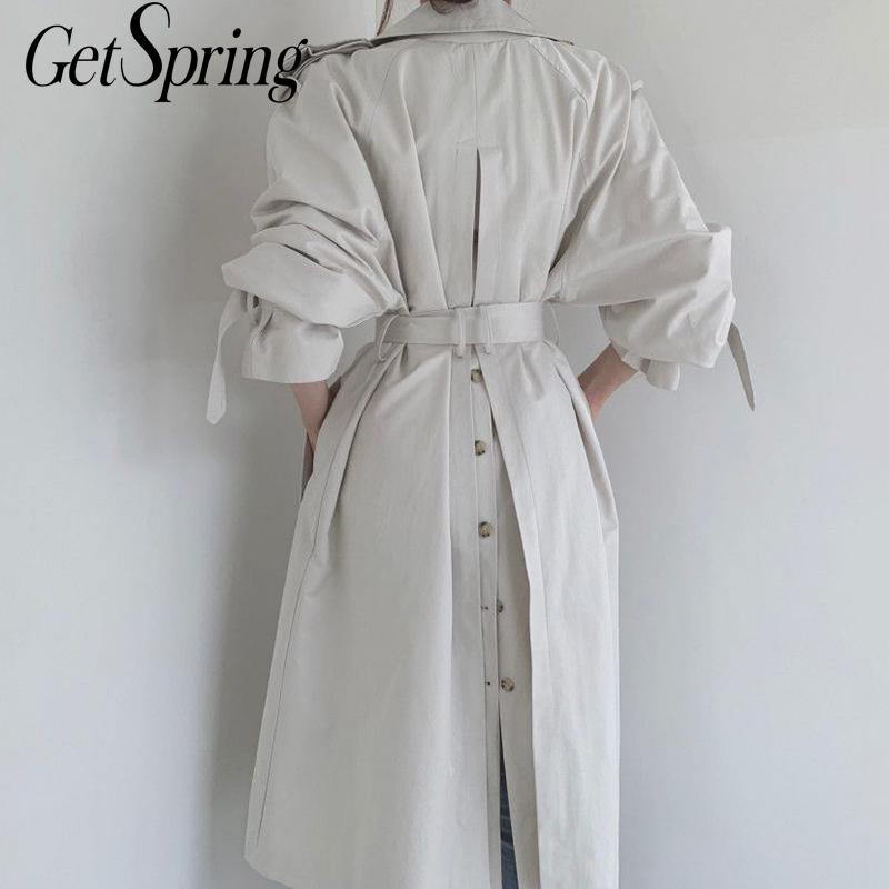 GETSPRING Women Trench Coat Bandage Split Double B... – Vicedeal