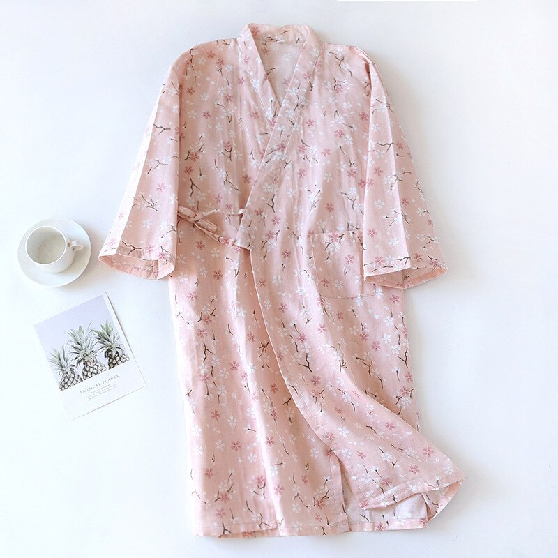 Women Spa Robes Summer Gauze Cotton Bathrobe Pink ... – Grandado