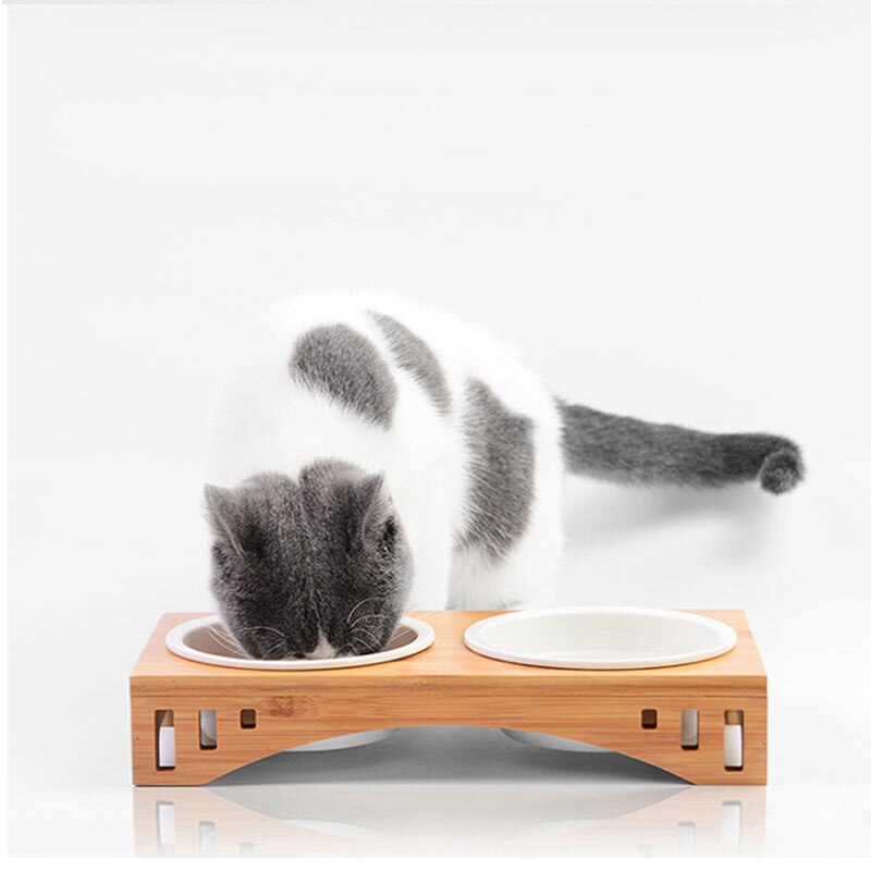 Solid Wood Pet Dining Table Bowl Pet Wooden Tilted... – Grandado