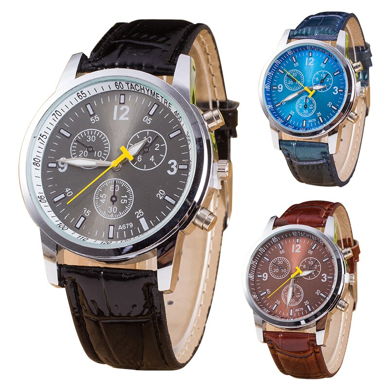 Leather Band Watch Quartz Wristwatches Three Eyes ... – Grandado