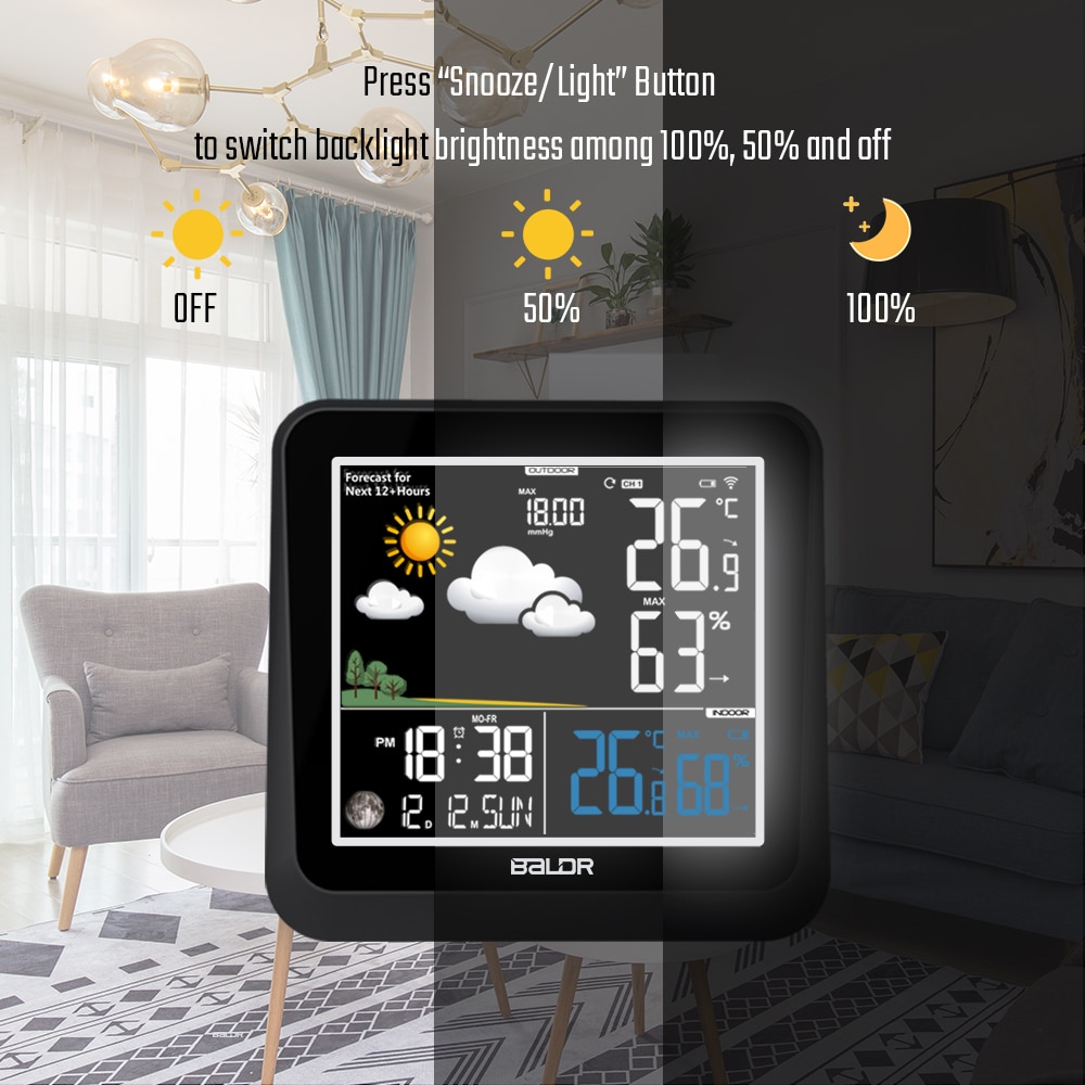 Baldr LCD Color Indoor Outdoor Weather Station + R... – Grandado