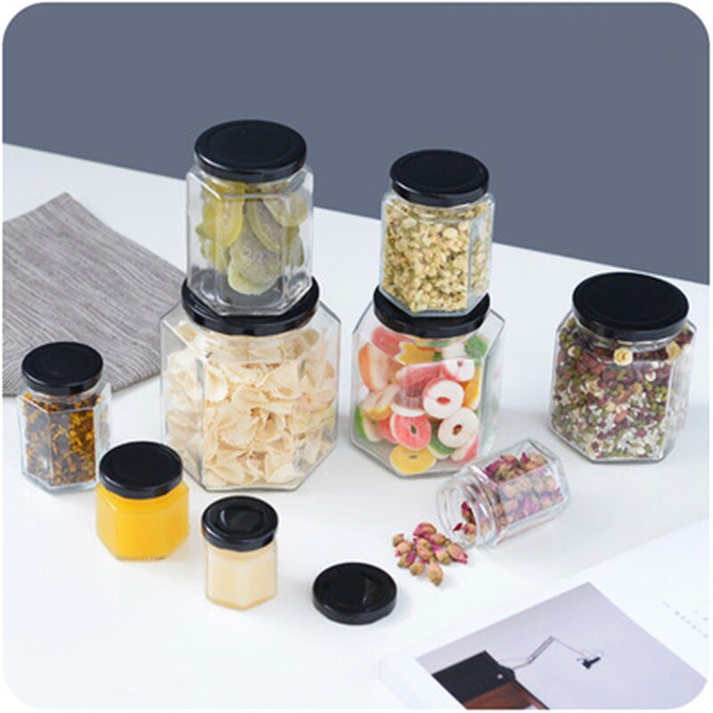 Kitchen glass covered food jam bottles B765 storag... – Grandado