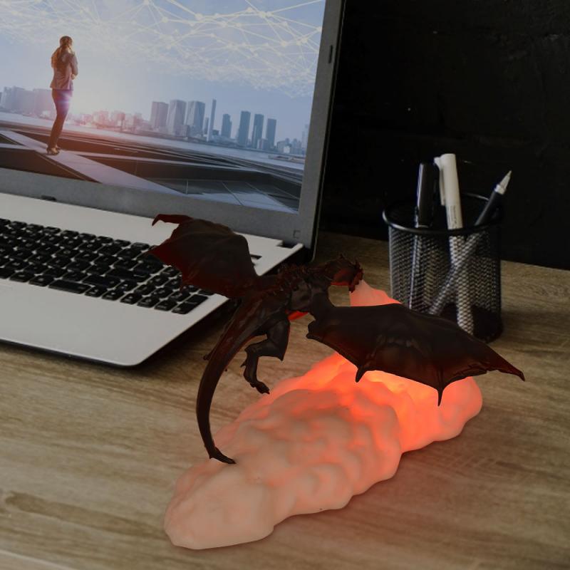 3D Printed LED Fire Dragon Lamps Night Light Recha... – Vicedeal