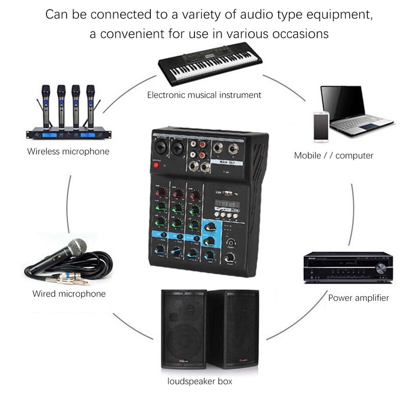 4 Channel Bluetooth Mixer DJ Audio Mixer Small USB... – Grandado