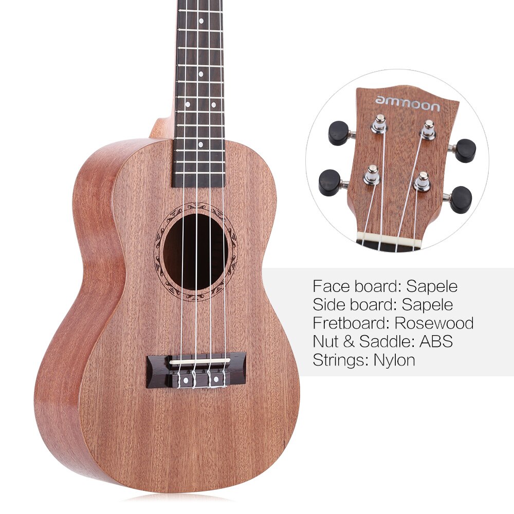 ammoon 24" Sapele Ukulele 4 Strings Rosewood ... – Grandado