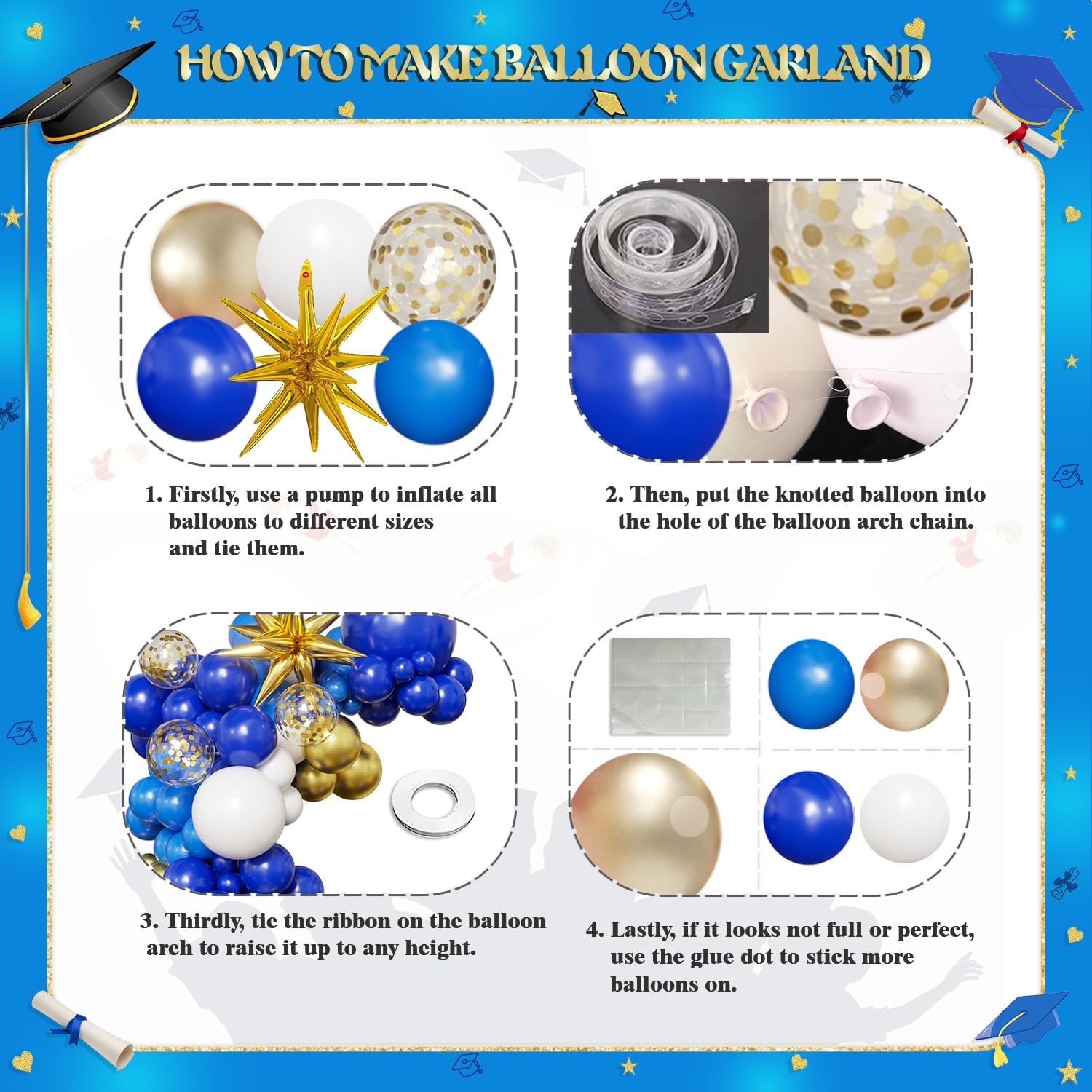 Graduation Balloon Arch Set Includes Blue White an... – Vicedeal