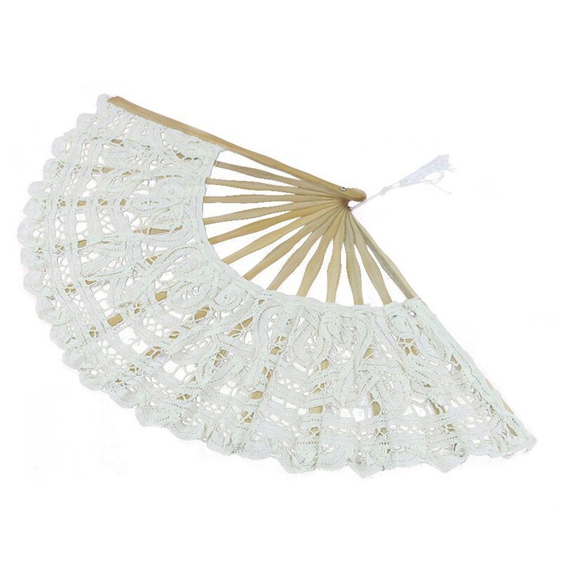 1PC White Handmade Cotton Lace Folding Hand Fan Pa... – Grandado