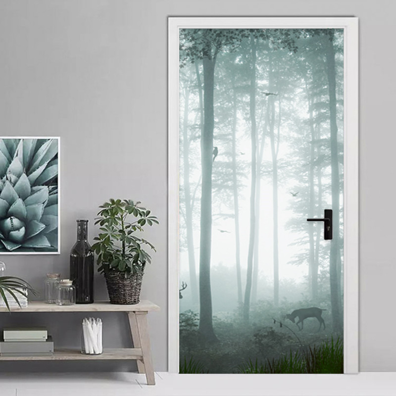 Modern Simple Misty Forest Door Sticker 3D Landsca... – Grandado