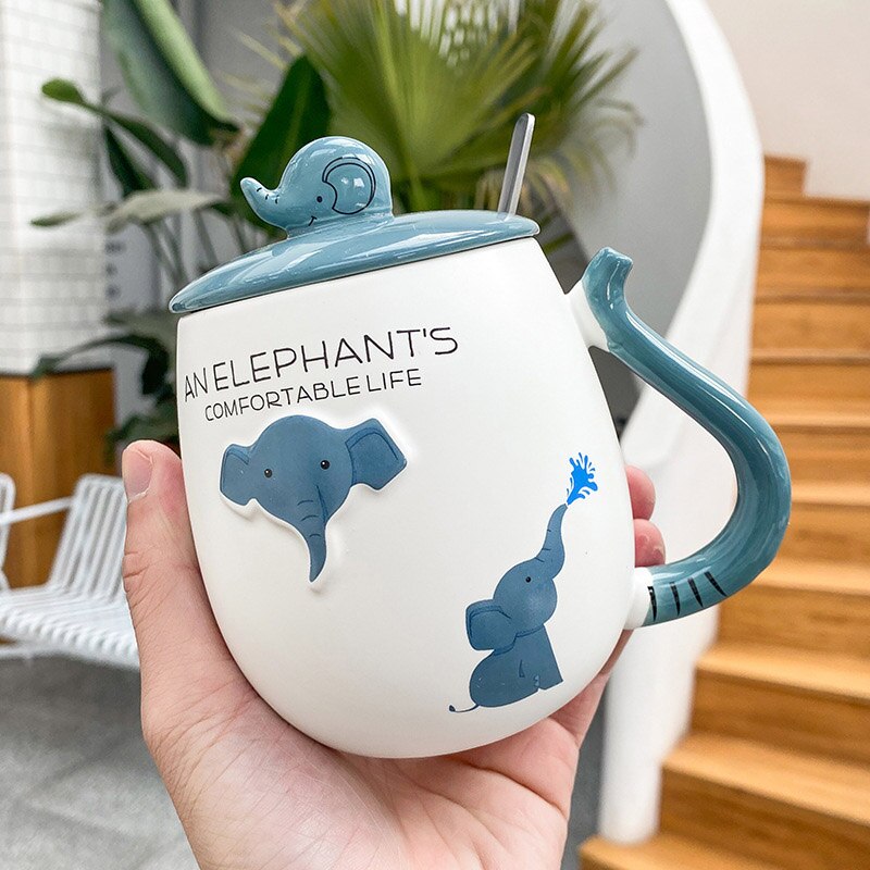 450ml Cartoon stereo elephant Coffee Mug With lid ... – Vicedeal