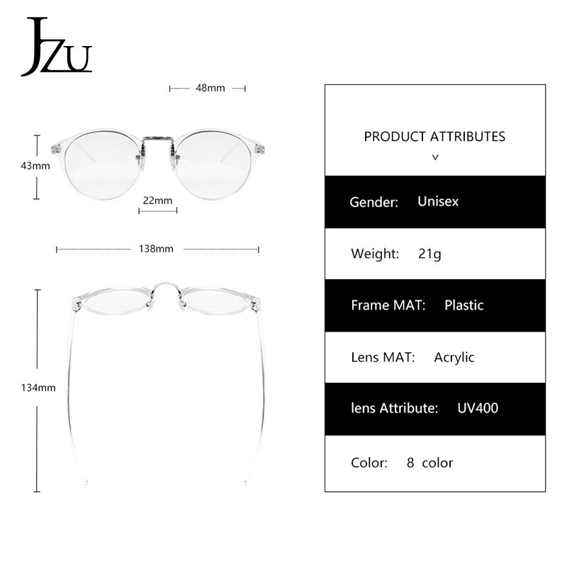 JZU Transparent round glasses clear frame vintage ... – Grandado