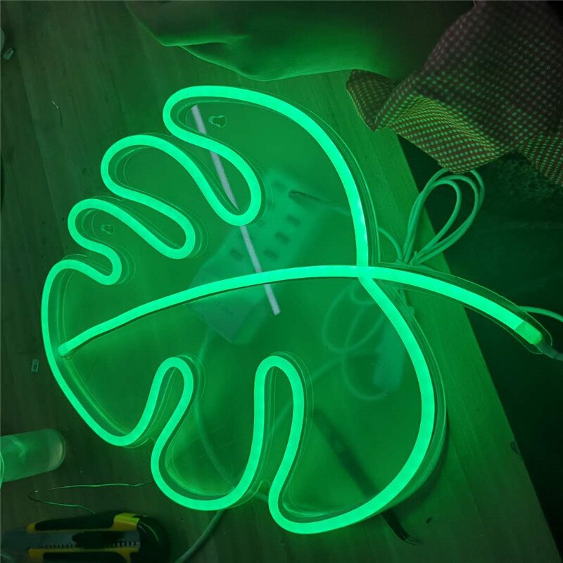 Green Leaf Neon Night Light Cute LED Light Neon Si... – Grandado
