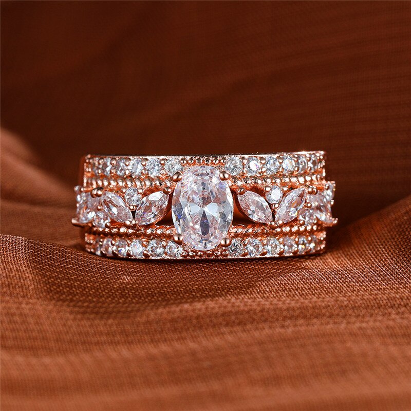 Luxury Female White Crystal Stone Ring Classic Ros... – Grandado