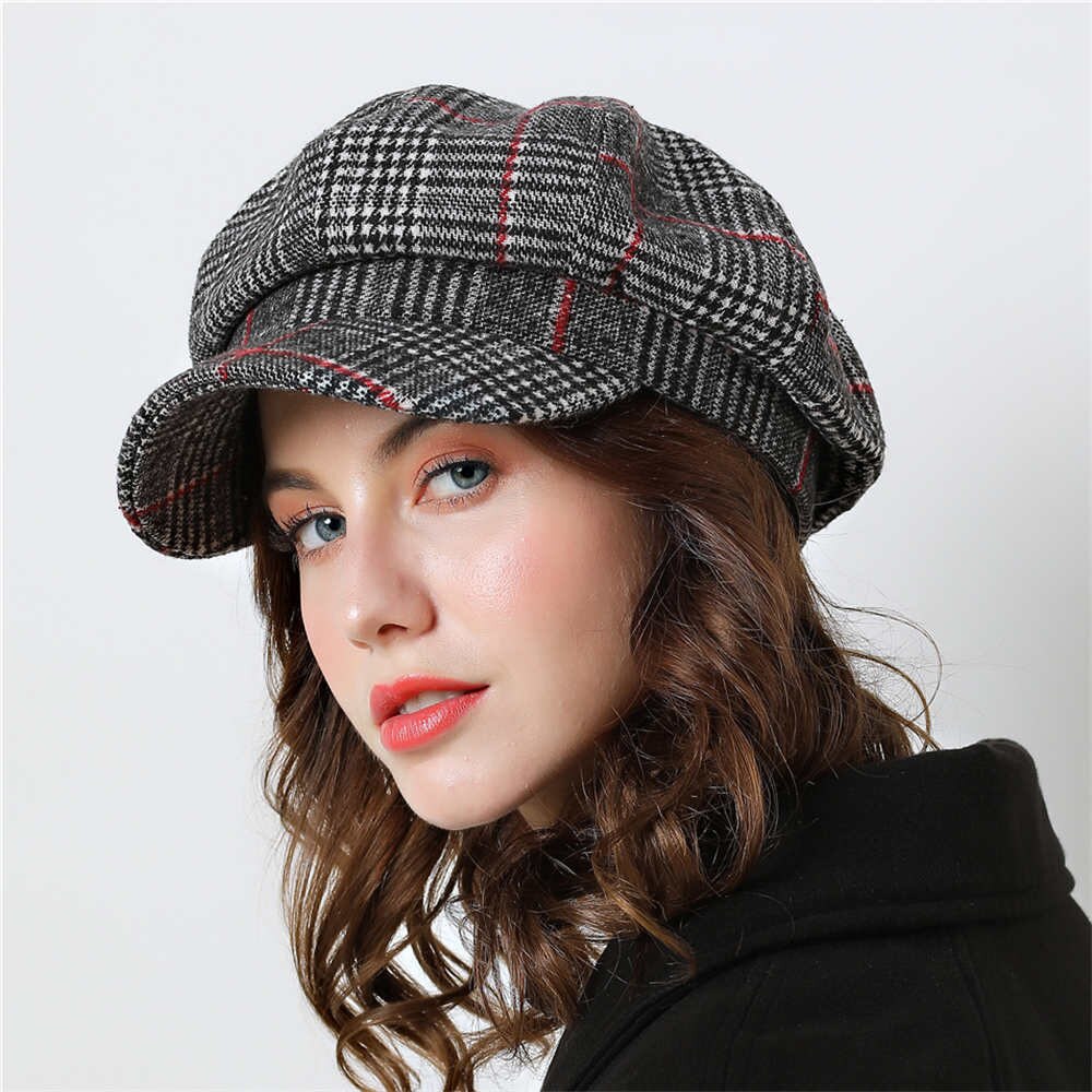 Octagonal Hat for Female Simple Plaid Solid Color ... – Vicedeal