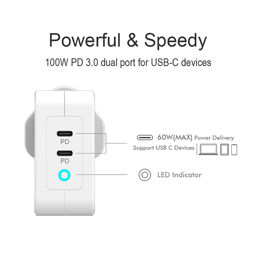 Usb type c dual 100w gan oplader met stroom voor m... – Vicedeal