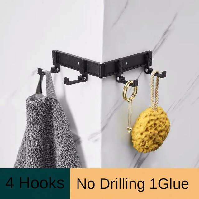 Black Silver Foldable Robe Hook Movable Sliding Ba... – Grandado