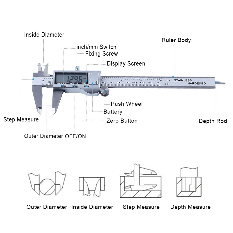 0-150mm Vernier Caliper Stainless Steel LCD Digita... – Grandado