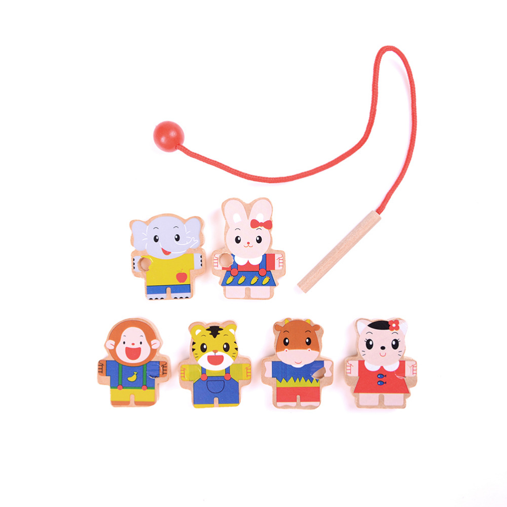 1 Set Cartoon Animals Wooden Threading Beads Game ... – Grandado
