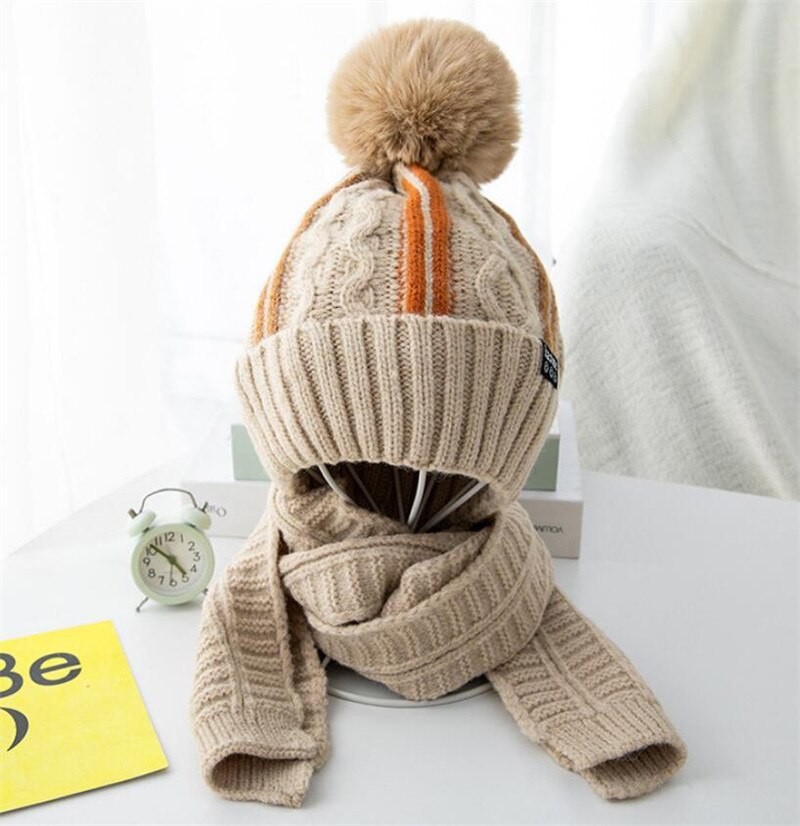 Winter Kid Hat And Scarf Child Warm Ribbed Knit Fu... – Grandado