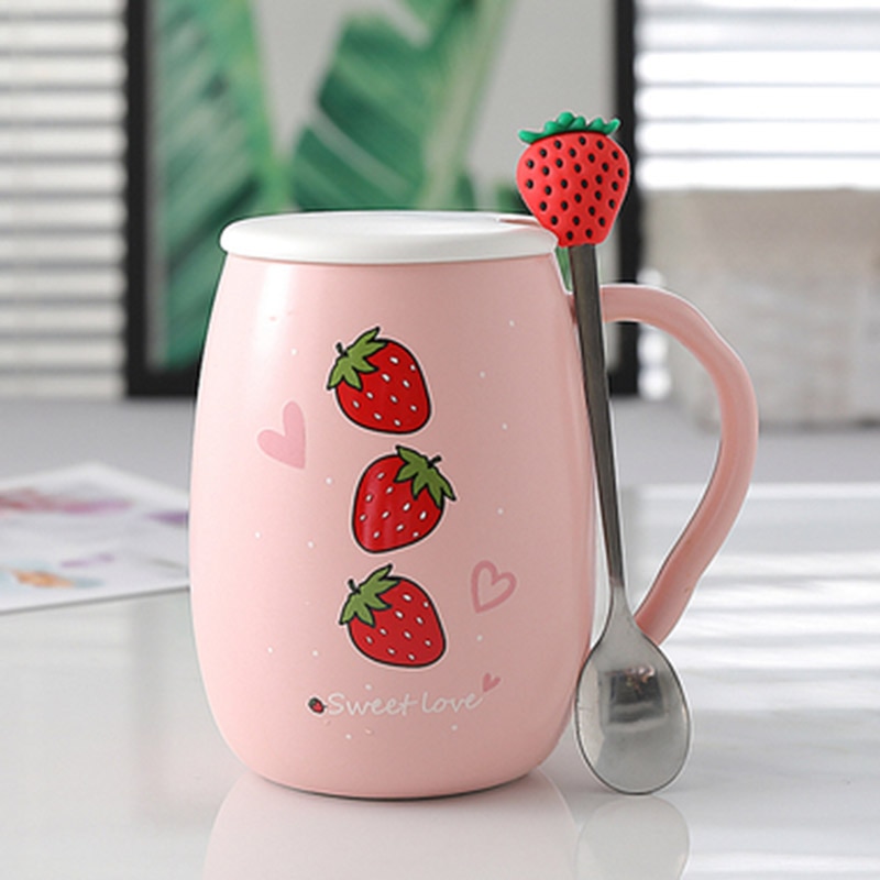 1Pcs 450mL Cute Pink Strawberry Ceramic Cups with ... – Vicedeal