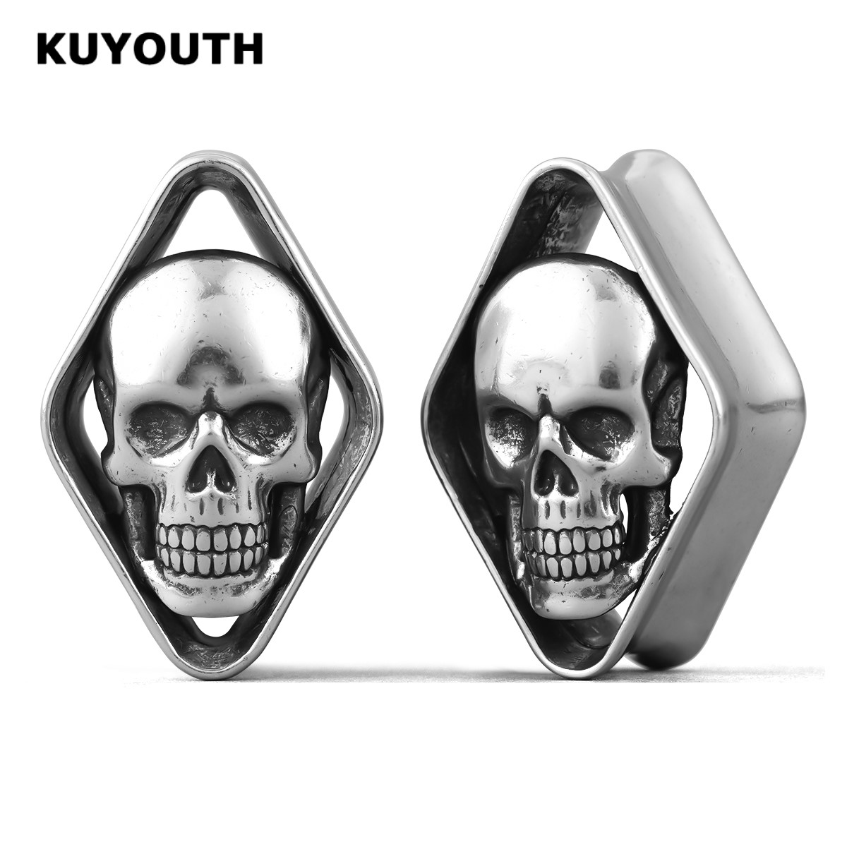 KUYOUTH-expansores de oreja de calavera con rombos... – Grandado