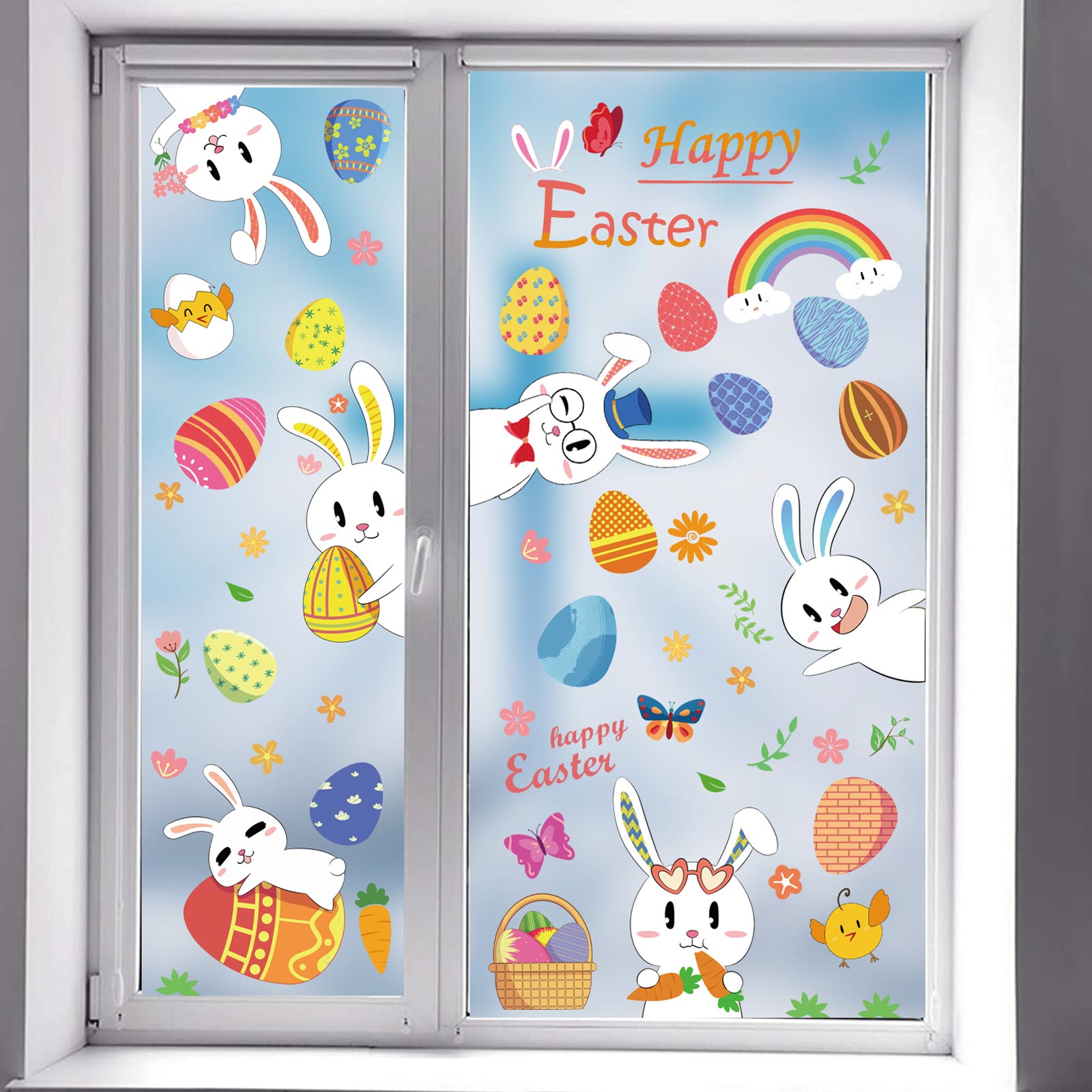 9 Sheet Easter Window Clings Easter Egg Bunny Wind... – Grandado