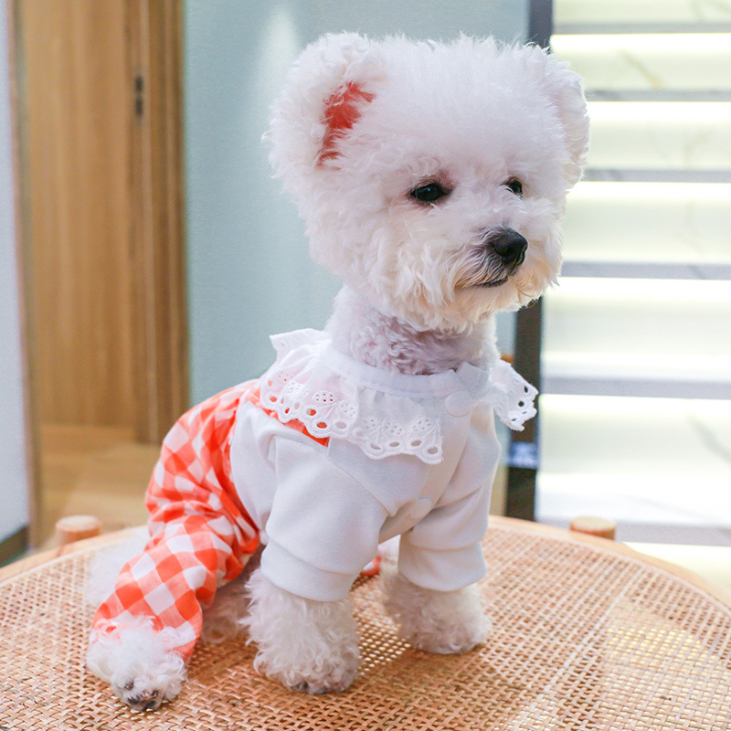 Sweet Orange Pet Dogs Clothes Plaid Four Legs Jump... – Grandado