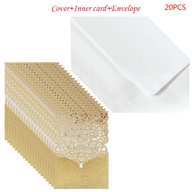 10pcs Cut Glitte Rose Invitations Card with Rhines... – Grandado