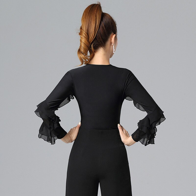 dance top black modern dance practice clothes V-ne... – Grandado