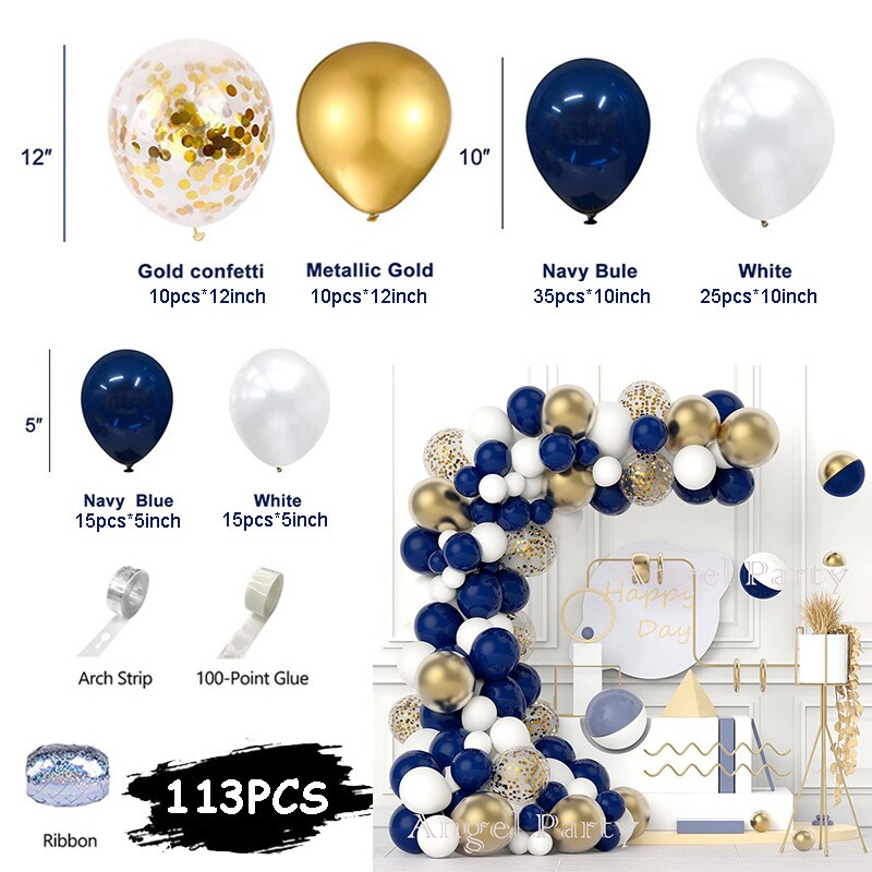 Navy Blue Gold Balloons Garland Kit Gold Confetti ... – Vicedeal