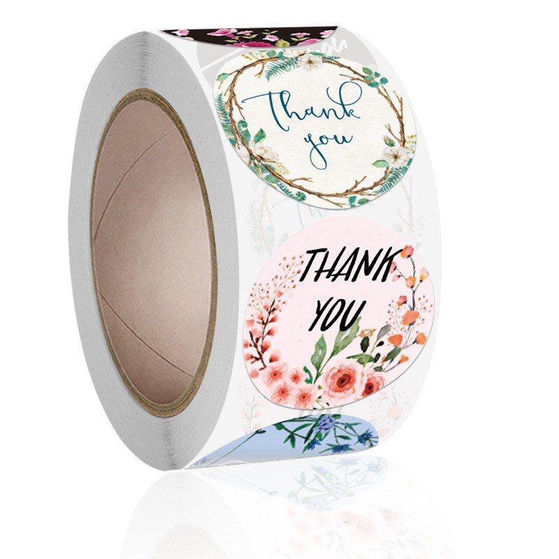 Thank You Flowers Sticker Paper Labels Round Rewar... – Grandado