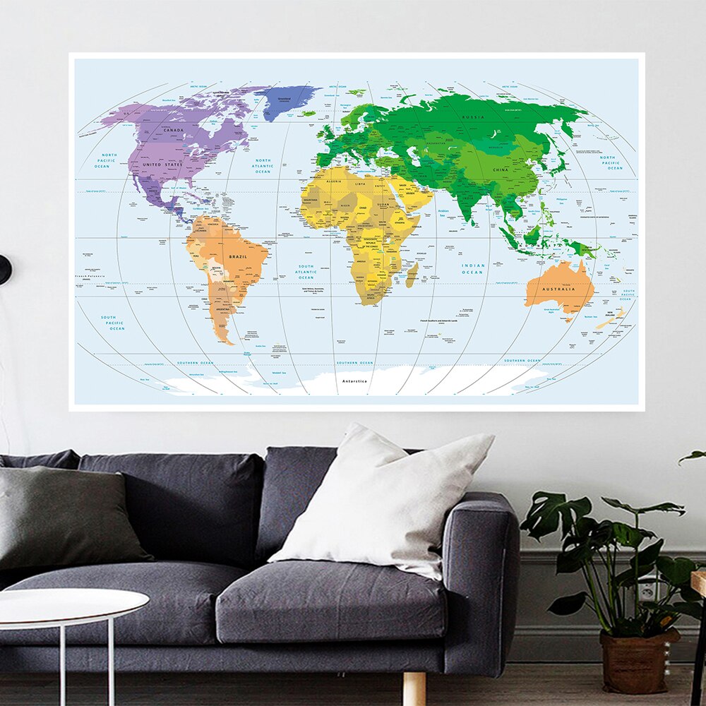 225*150cm The World Political Map Wall Art Poster ... – Grandado