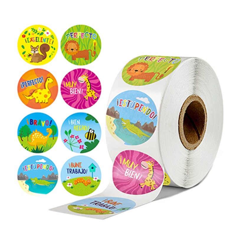 500 pcs/roll Spanish reward stickers cute animals ... – Grandado