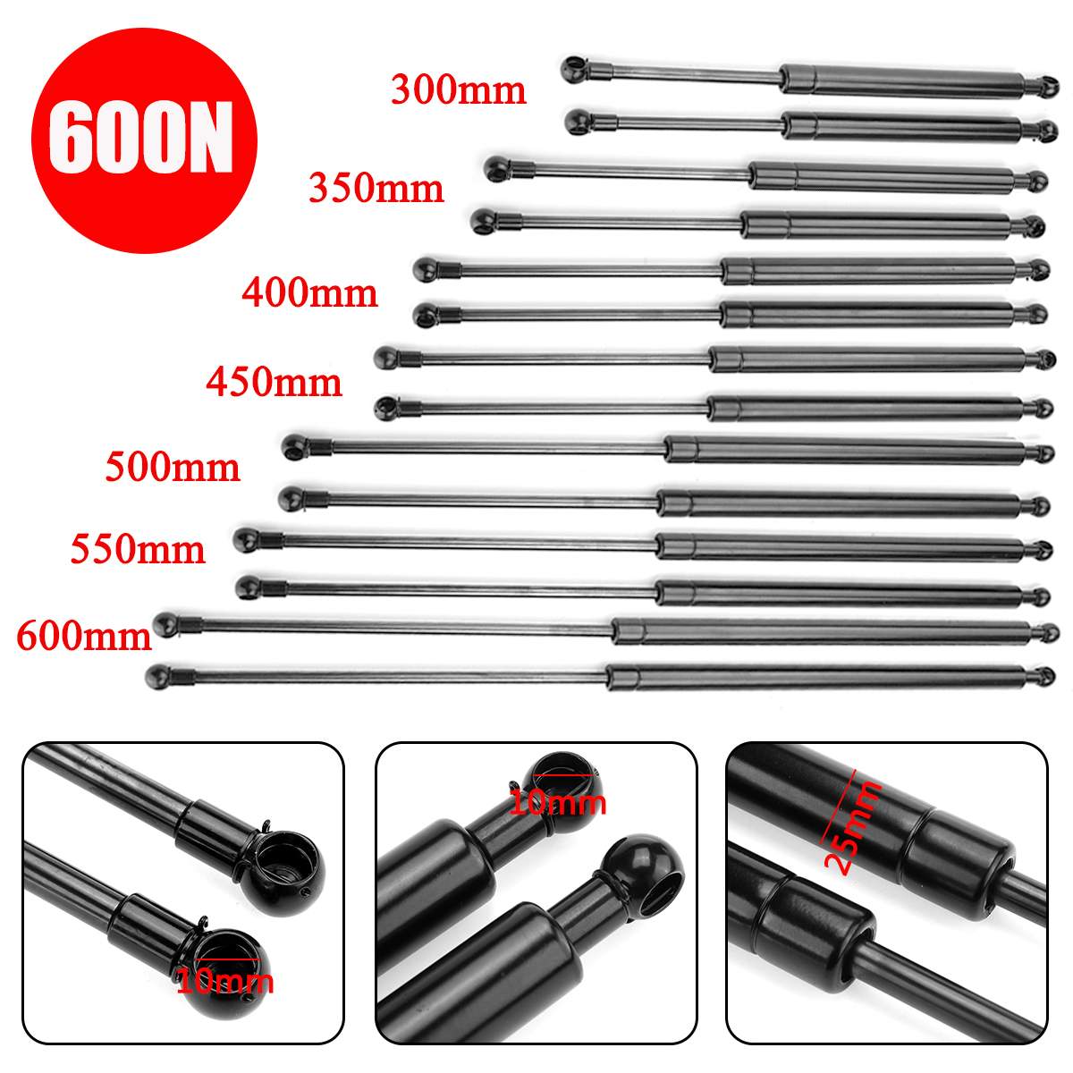 2pcs 600N 300/350/400/450/500/600mm Gas Strut Bars... – Grandado