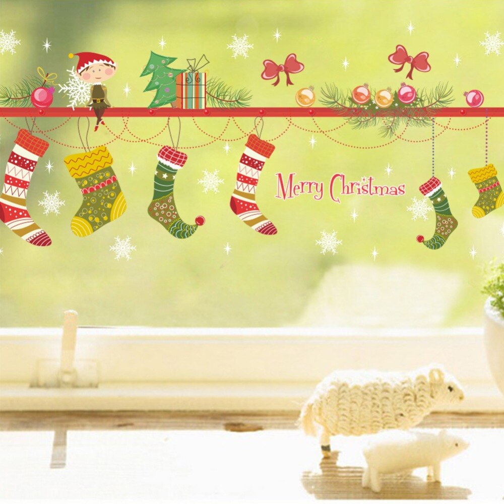 1PC 30*90cm Christmas Year PVC Wall Sticker Sock X... – Vicedeal