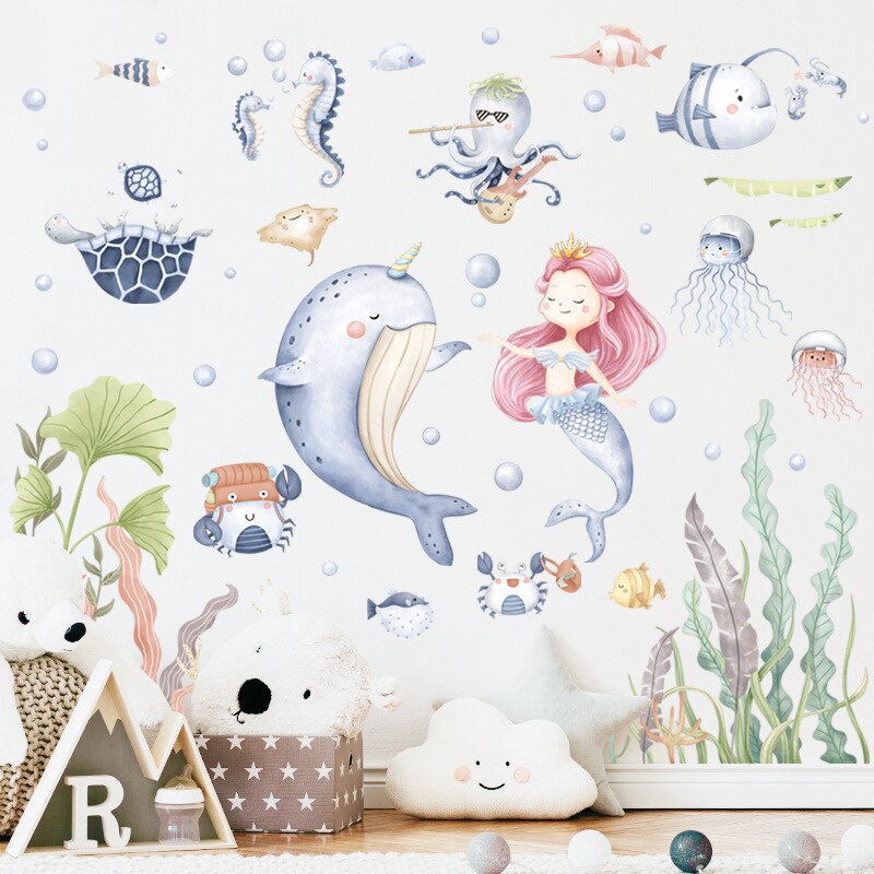 Dolphin Mermaid Wall Stickers for Kids Children Ro... – Grandado